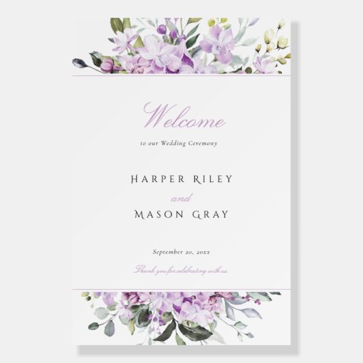 Floral Lilac Welcome Wedding Sign | Zazzle