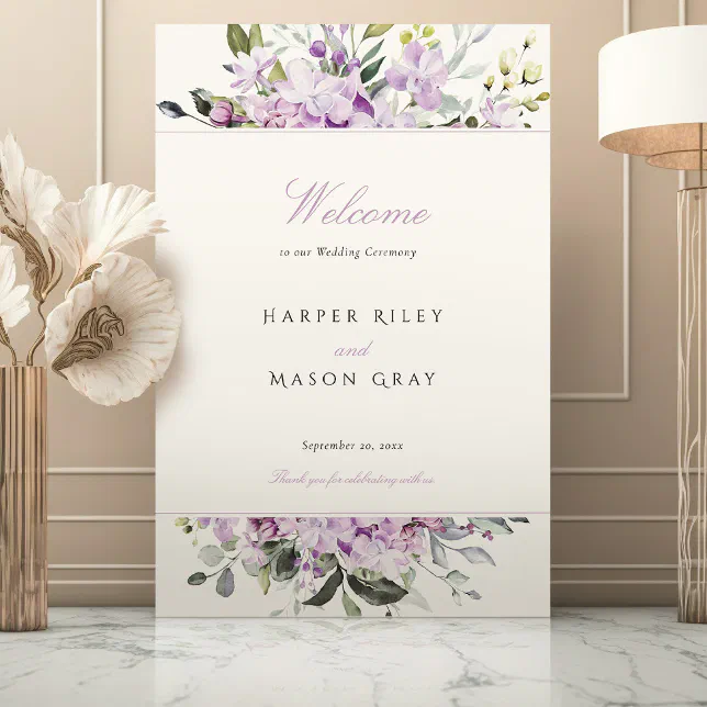 Floral Lilac Welcome Wedding Sign | Zazzle