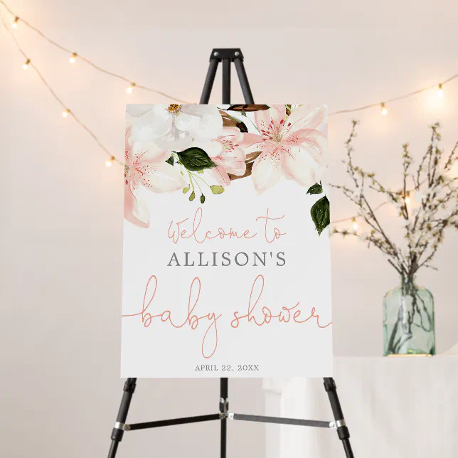 Floral lilies spring baby shower welcome sign | Zazzle