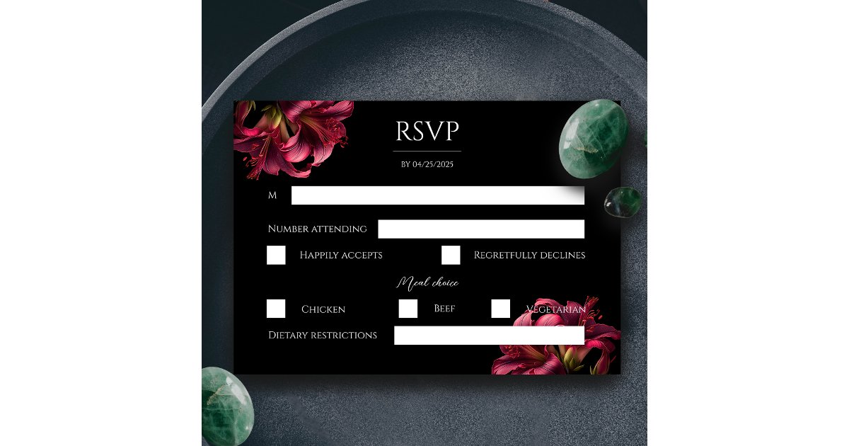 Floral Lily Dark Gothic Wedding RSVP Card | Zazzle