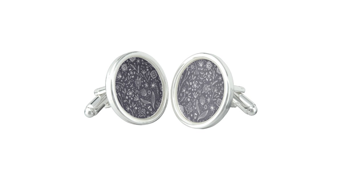 Floral Line Art Monochrome Cufflinks | Zazzle