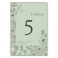 Floral Line Art Sage Green Wedding Table Number | Zazzle