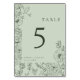 Floral Line Art Sage Green Wedding Table Number | Zazzle