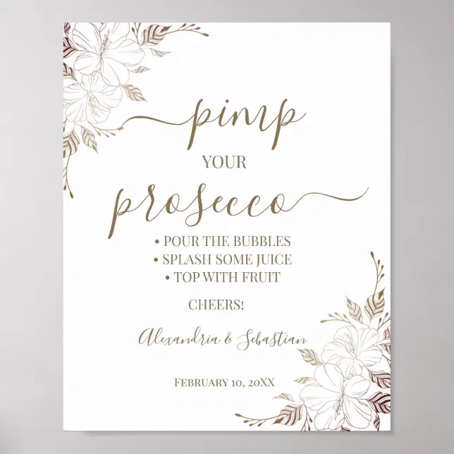 Floral Lines Pimp your Prosecco Bridal Shower Sign | Zazzle