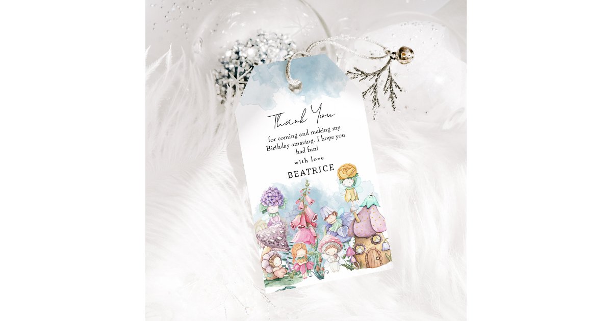 Floral Little Fairies Birthday Thank You Favor Gift Tags | Zazzle