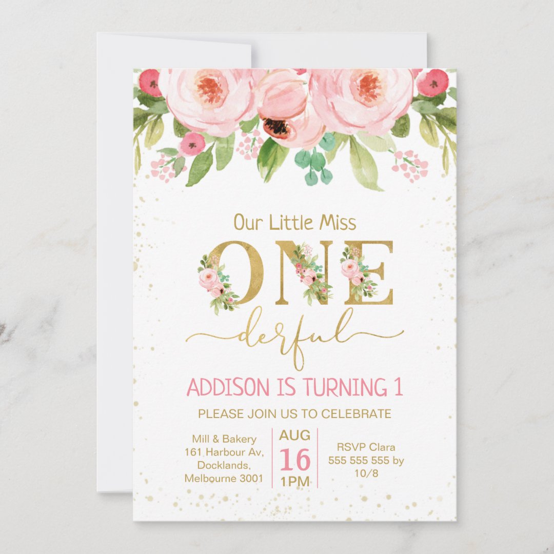 Floral Little Miss Onederful Birthday Invitation | Zazzle
