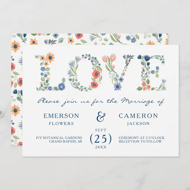 Floral LOVE Wedding Invitation | Zazzle