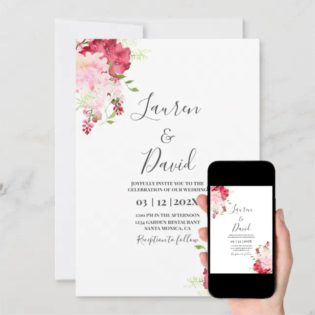 Floral Magenta wedding Invitation | Zazzle
