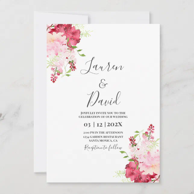 Floral Magenta wedding Invitation | Zazzle