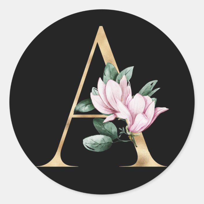 Floral magnolia monogram in gold classic round sticker | Zazzle.com