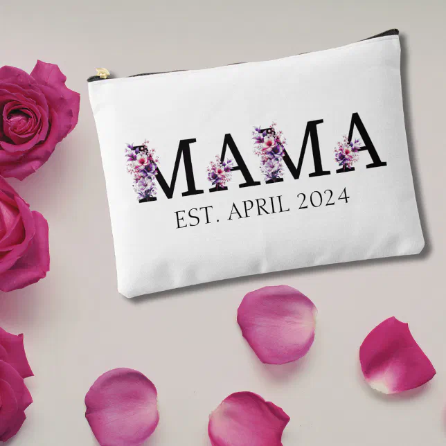 Floral Mama New Mom Text Accessory Pouch | Zazzle