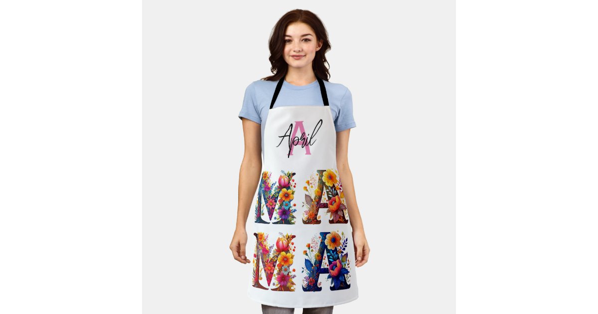 Floral MAMA personalized Apron | Zazzle