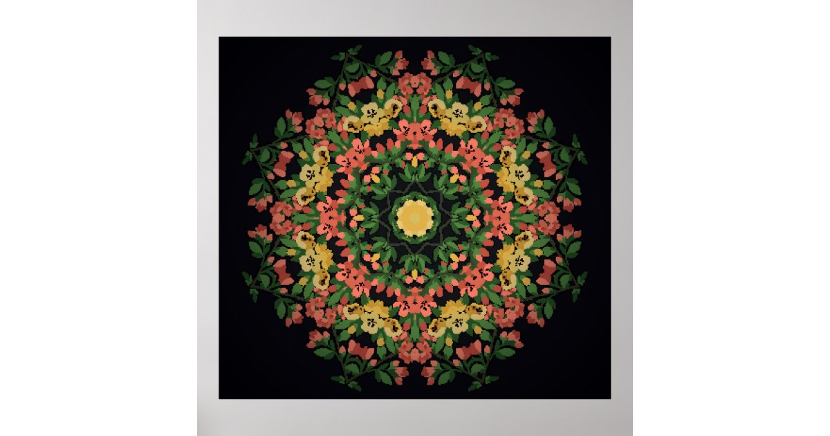 Floral mandala: red, yellow vintage. poster | Zazzle