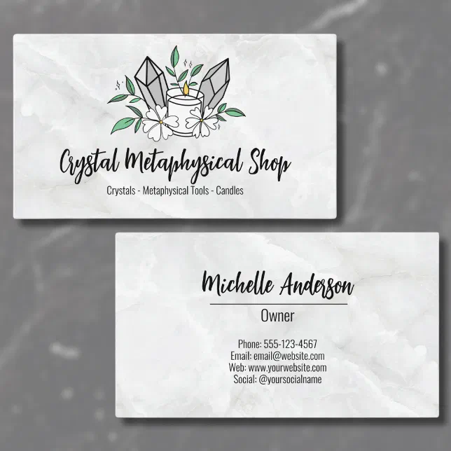 Floral Marble Metaphysical Shop Business Card | Zazzle