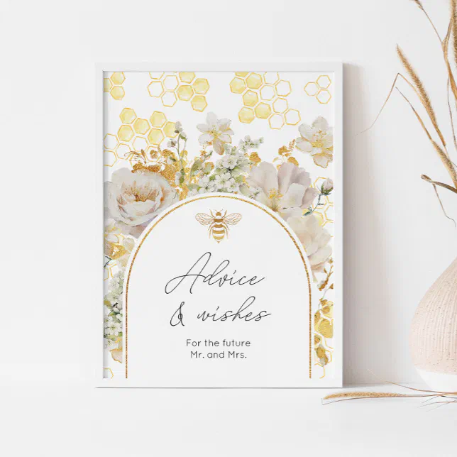 Floral meadow bee advice and wishes for Newlyweds Poster | Zazzle