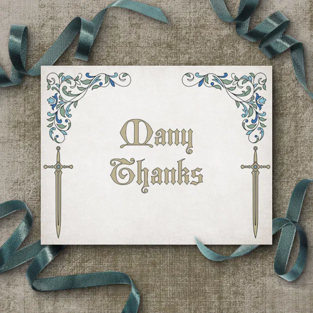 Floral Medieval Swords Wedding Thank You Card | Zazzle