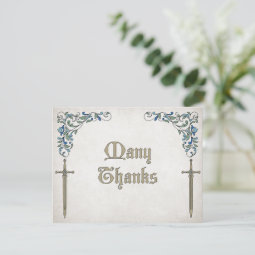Floral Medieval Swords Wedding Thank You Card | Zazzle