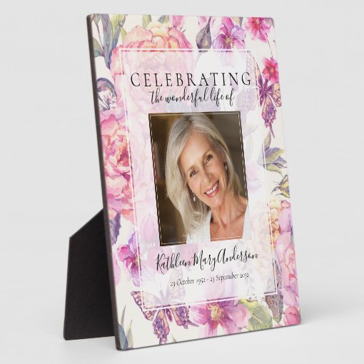 Floral Memorial Photo Tribute Plaque | Zazzle