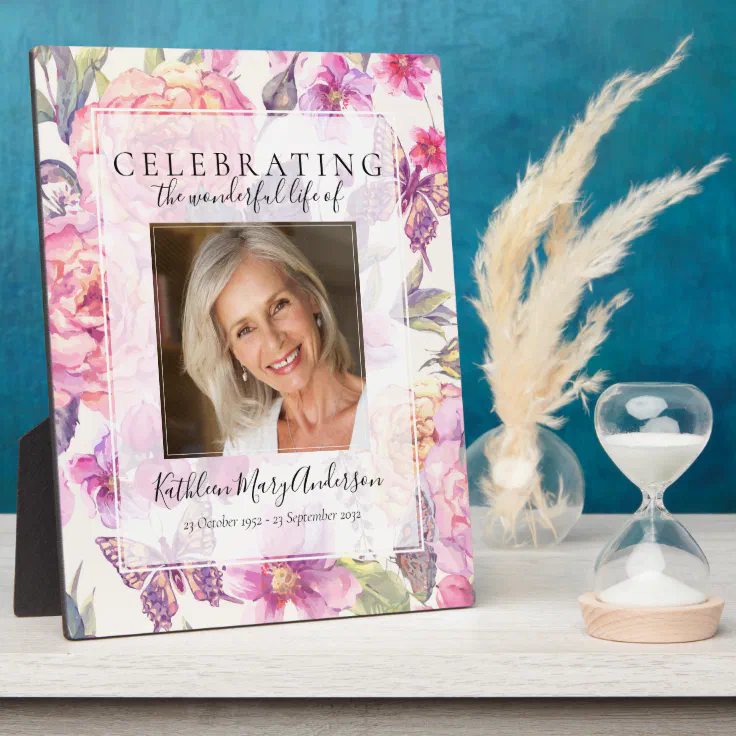 Floral Memorial Photo Tribute Plaque | Zazzle