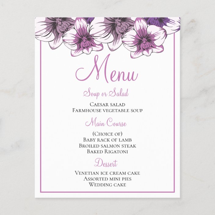 Floral Menu Purple Orchid Flowers Wedding Party | Zazzle.com
