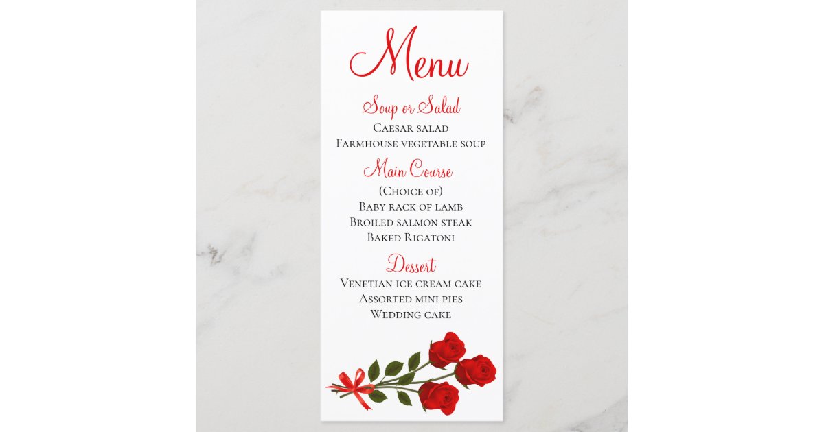 Floral Menu Red Rose Flower Wedding | Zazzle