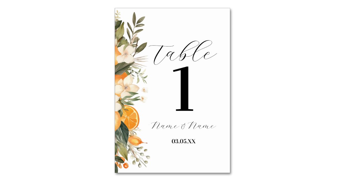 Floral Menu Table Citrus Oranges Numbers Number | Zazzle
