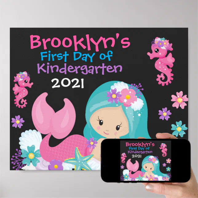 Floral Mermaid First Day of School Chalkboard Poster | Zazzle