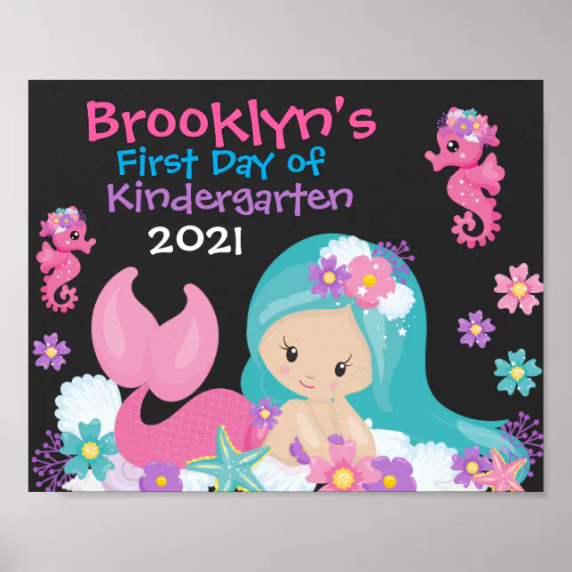 Floral Mermaid First Day of School Chalkboard Poster | Zazzle