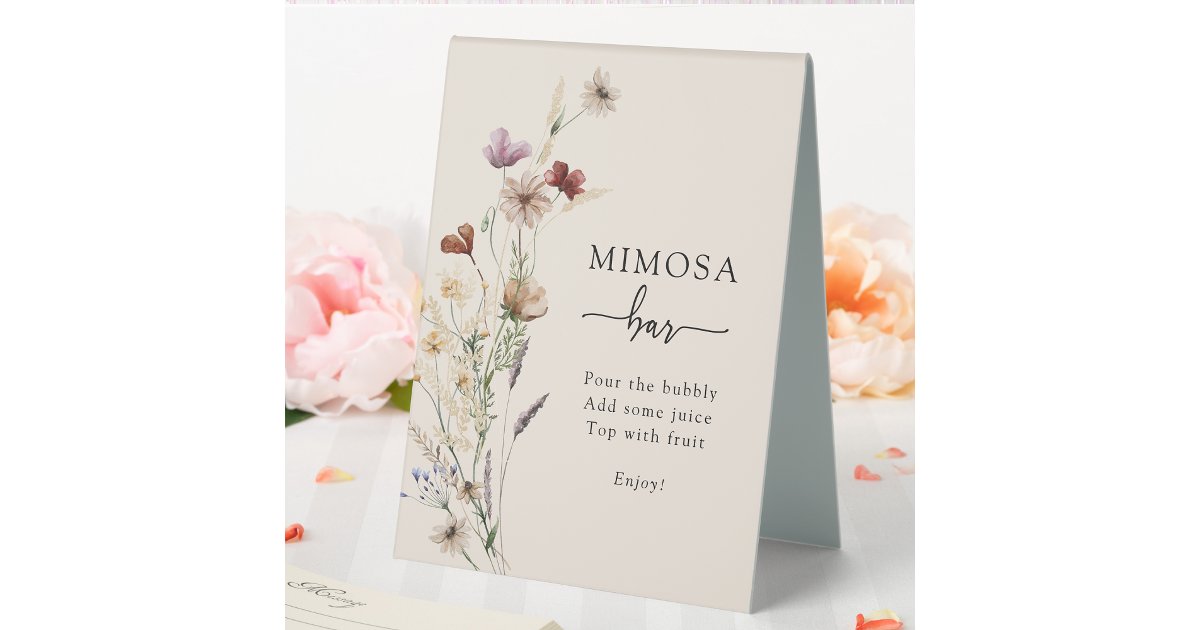 Floral Mimosa Bar Tent Sign | Zazzle