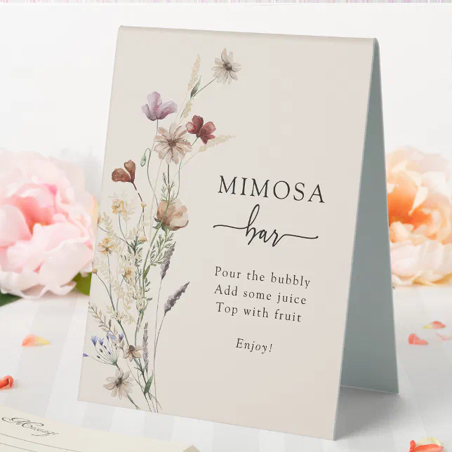 Floral Mimosa Bar Tent Sign | Zazzle