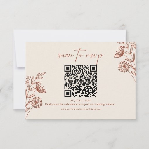 Floral Minimalist Terracotta Wedding QR Code RSVP Card | Zazzle