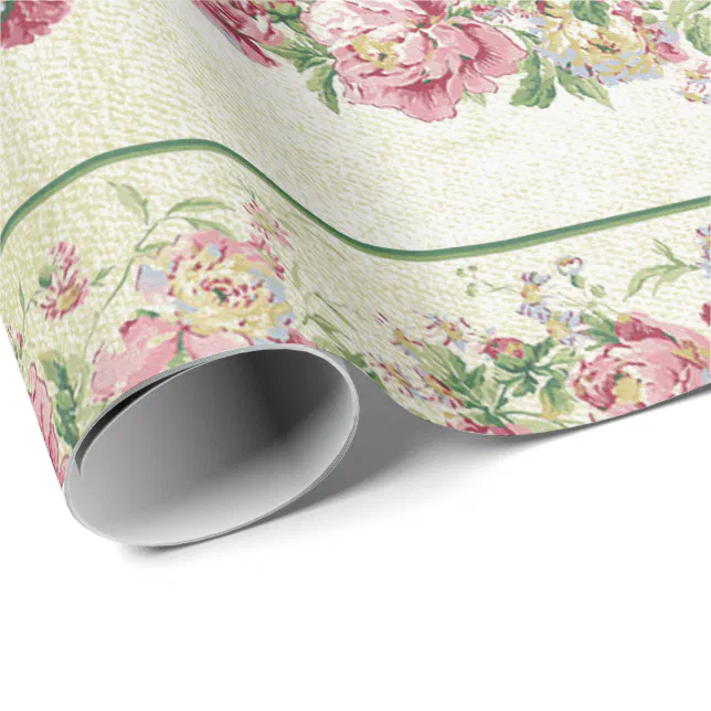 Floral Mint Green Roses Pink Pearly Pastel Vip Wrapping Paper | Zazzle