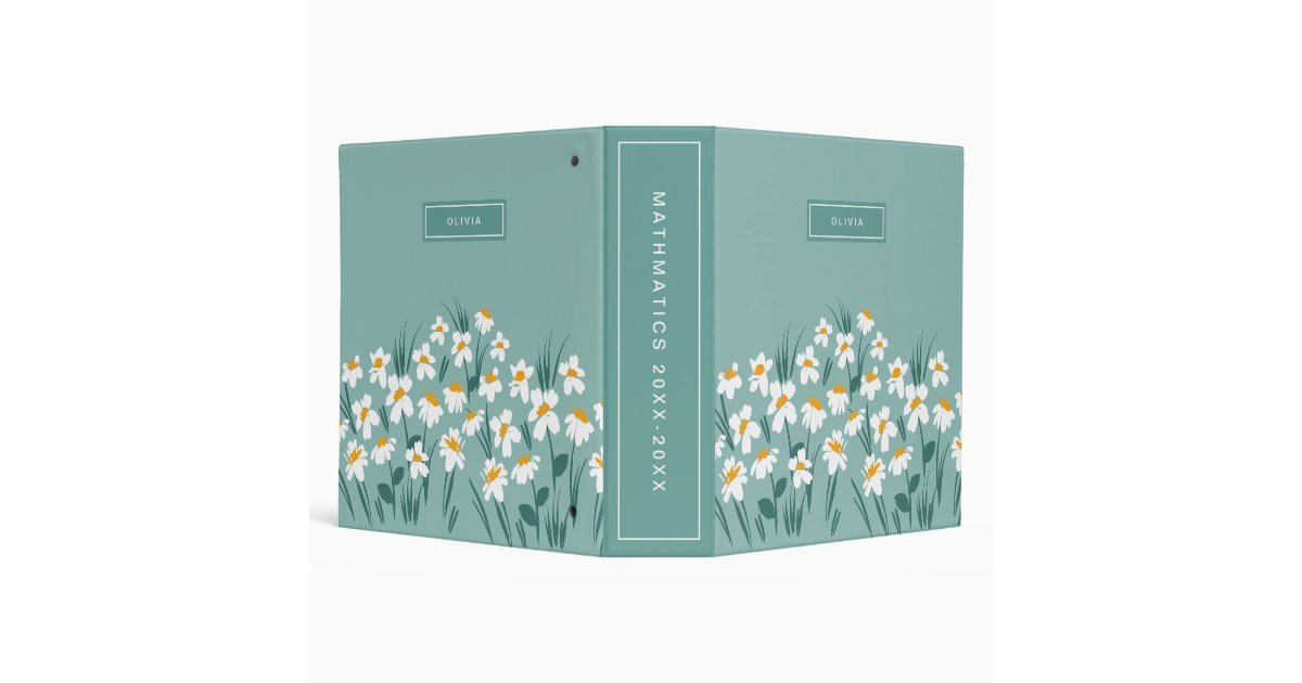 Floral modern daisy blue girly elegant stylish 3 ring binder | Zazzle