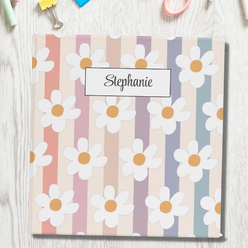 Floral Modern Daisy Girly 3 Ring Binder | Zazzle