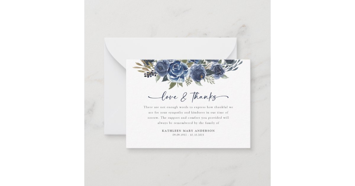 Floral Modern Sympathy Funeral Thank You Note Card | Zazzle