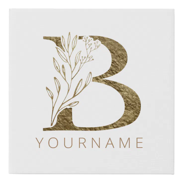 Floral Monogram B Elegant Gold Foliage Faux Canvas Print | Zazzle