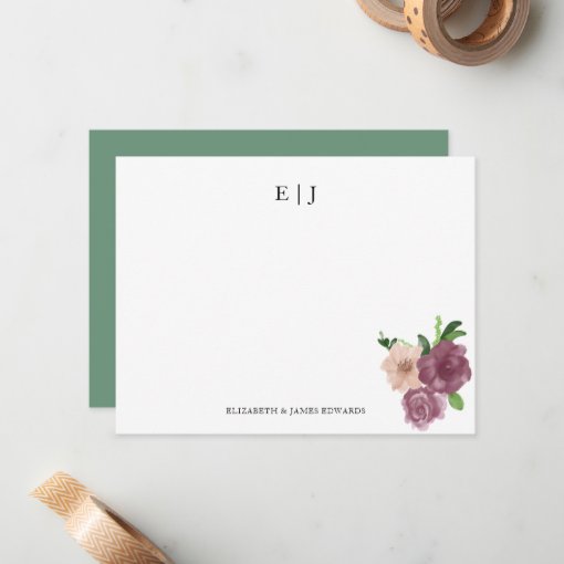 Floral Monogram Couple Initials Personalized Note Card | Zazzle