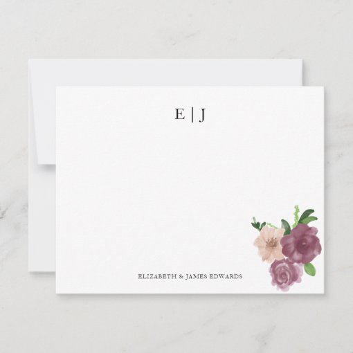 Floral Monogram Couple Initials Personalized Note Card | Zazzle