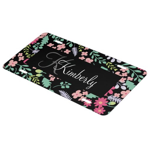 Floral Monogram Girly Design License Plate | Zazzle