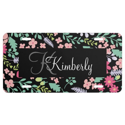 Floral Monogram Girly Design License Plate | Zazzle