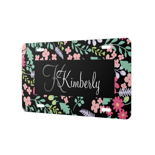 Floral Monogram Girly Design License Plate | Zazzle.com