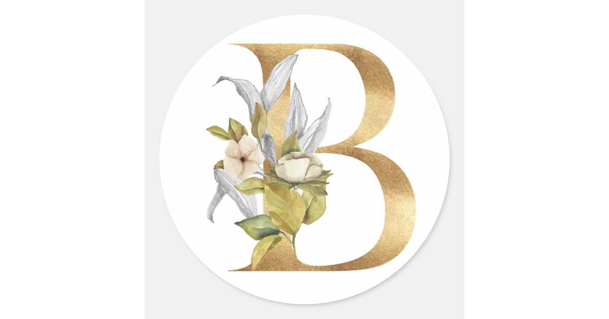Floral monogram in gold Classic Round Sticker | Zazzle