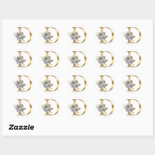 Floral monogram in gold Classic Round Sticker | Zazzle