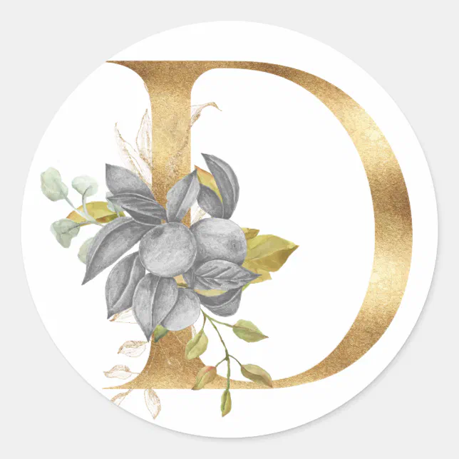Floral monogram in gold Classic Round Sticker | Zazzle