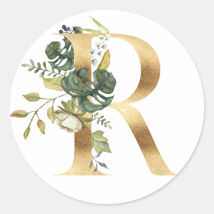 Floral monogram in gold Classic Round Sticker | Zazzle.com