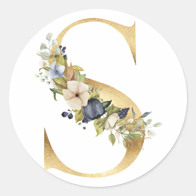 Floral monogram in gold Classic Round Sticker | Zazzle