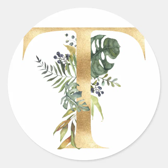 Floral monogram in gold Classic Round Sticker | Zazzle