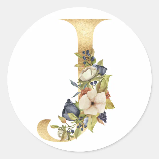 Floral monogram in gold Classic Round Sticker | Zazzle