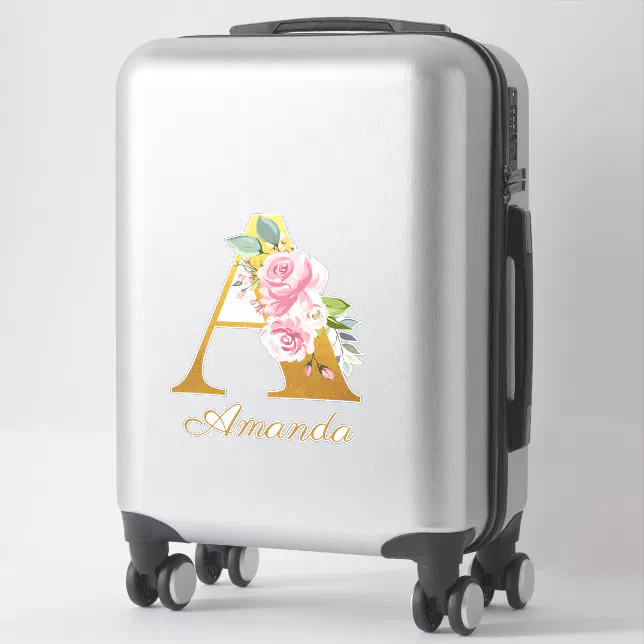 Floral Monogram Initial Letter A Custom Name Sticker | Zazzle