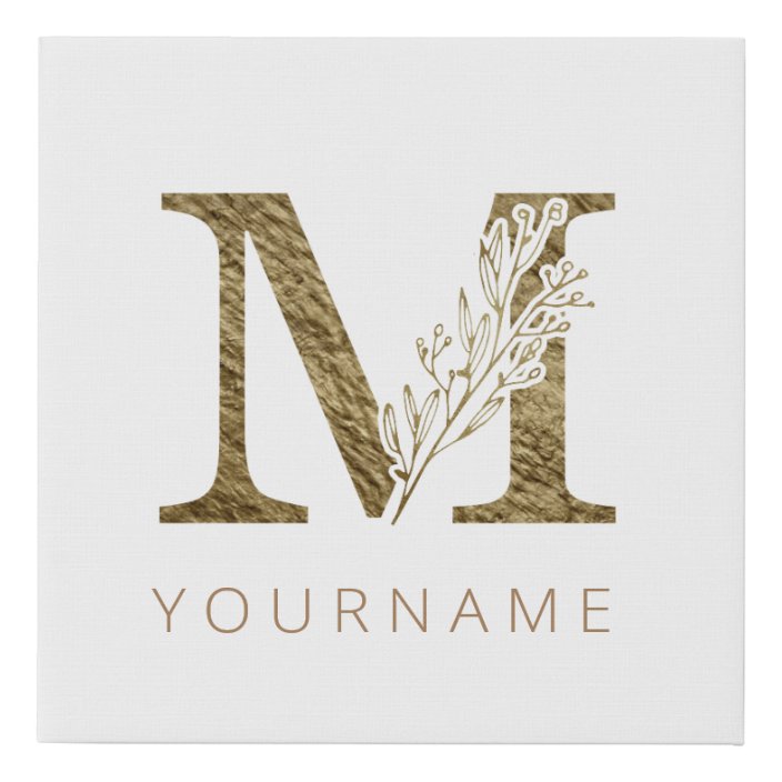 Floral Monogram M Elegant Gold Foliage Faux Canvas Print | Zazzle.com